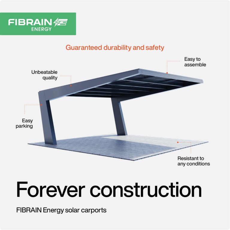 A modern FIBRAIN Energy solar carport.